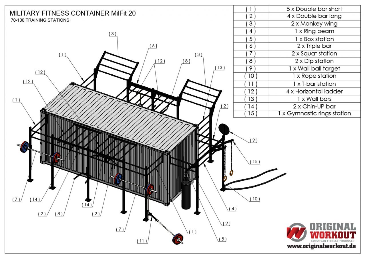 Milfit gym fitness container 20 ft - Original Workout